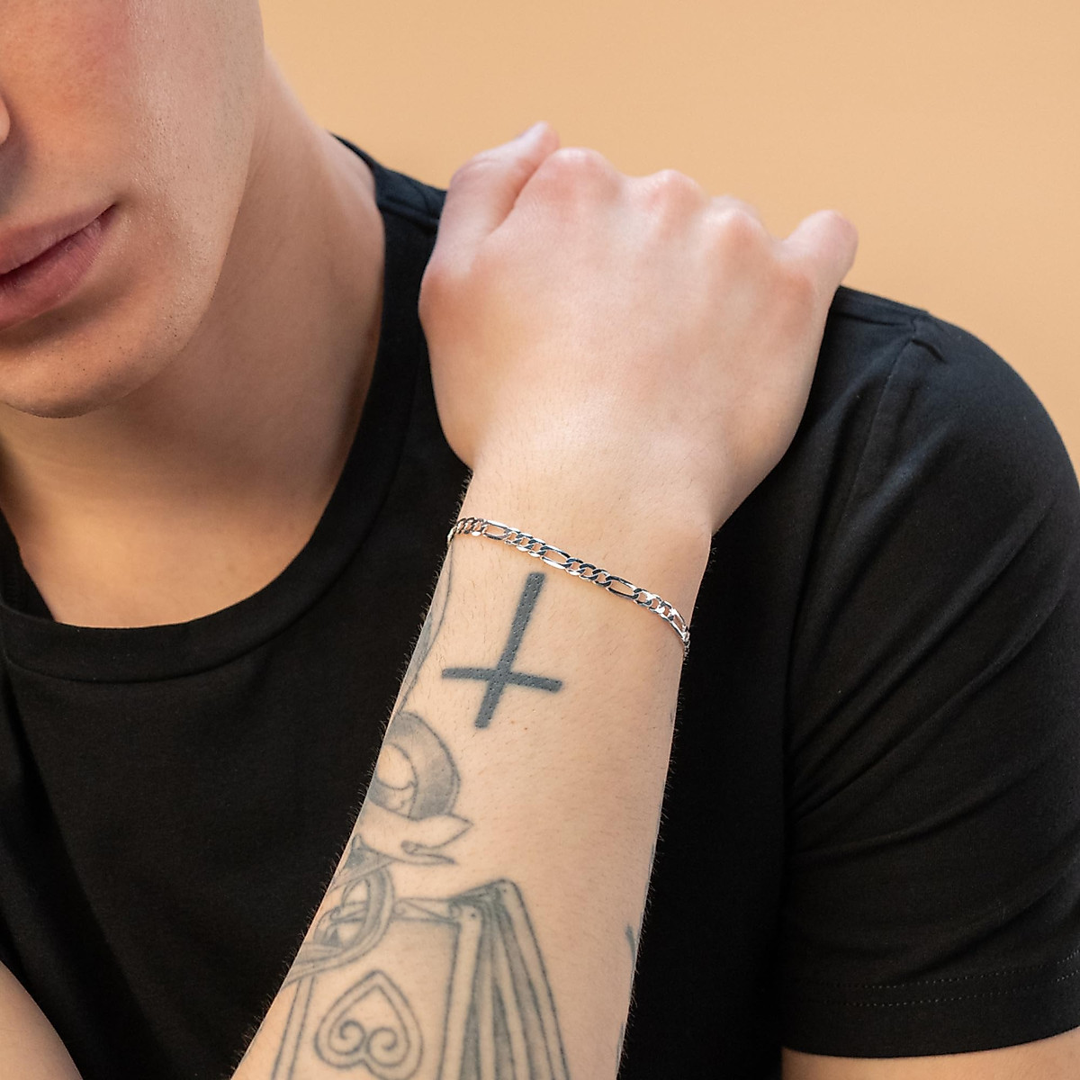 QUADRI Figaro Link Chain in 925 Sterling Silver, Italian 5mm Bracelet for Men Women, 7 Inch, Made in Italy, Gift Box Included