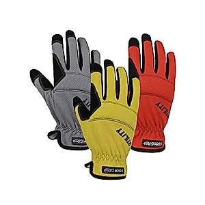 Tough Working Gloves, 3 Pair Utility, Red, Gray, Yellow