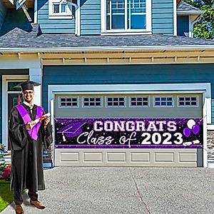 Large Class of 2023 Banner Purple Congrats Grad Banner Backdrop Graduation 2023 Yard Sign for Graduation Party Supplies Graduation Decorations 2023 (Purple)