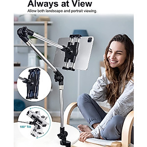 Aozcu Flexible Tablet Stand Holder for Bed, 35in Aluminum Long Arm iPad Camera Mount for Desk, 360° Rotation Webcam Stand with 1/4 Screw for iPad Pro 11 Air Mini, Switch, iPhone, More 4-12.9" Devices