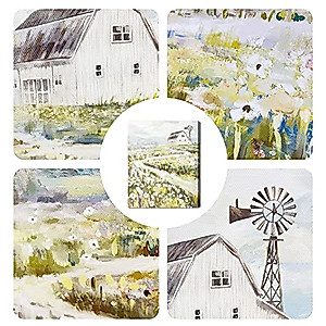 Hi.I.U.88 Rustic Wall Decor Old White Barn Canvas Art Painting with Windmill Bathroom Deco Pictures for Farmhouse Bedroom Framed Ready to Hang (Green, 12X15In), 12X15In