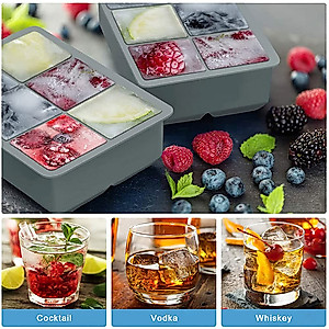 Ice Cube Tray With Lids Large Size Silicone Flexible 6 Cavity Ice Maker for Whiskey and Cocktails or Homemade, Keep Drinks Chilled Reusable and BPA Free 2 Pack