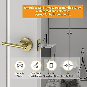Amerdeco 2 Pack Gold Interior Privacy Door Handles, Heavy Duty Interior Bedroom Brushed Brass Door Lever, Door Handles Interior for Bathroom