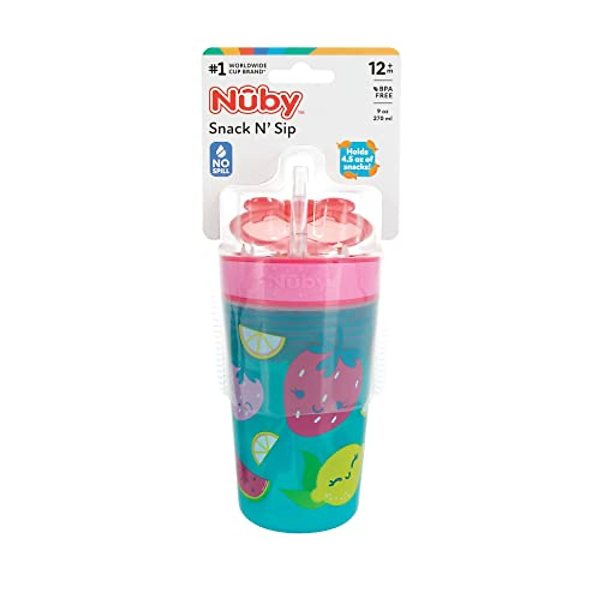 Nuby 1pk Snack N' Sip 2 in 1 Plastic Snack and Drink Cup, Multi color