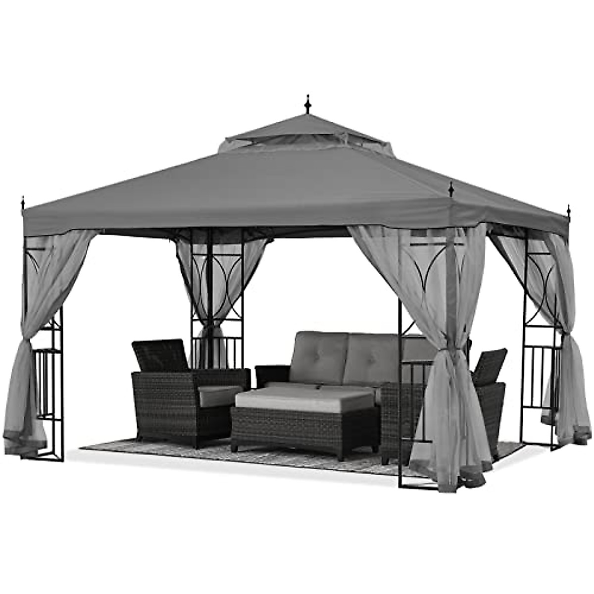ABCCANOPY Patio Outdoor Gazebo 10X12 - Gazebo Canopy with Netting and Corner Frame Screen Wall for Backyard,Garden Gazebo Lawn (Dark Grey)