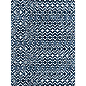 Unique Loom Jill Zarin Outdoor Collection Trellis Geometric Area Rug (9' 0 x 12' 0 Rectangular, Blue)