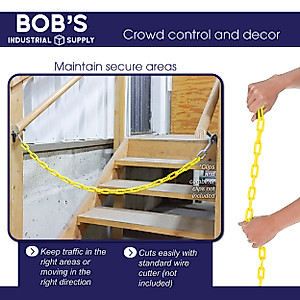 BISupply Yellow Plastic Chain Links - 125ft x 2in Plastic Barrier Chain for Safety Crowd Control or Plastic Links Halloween Decor Chains for Costumes