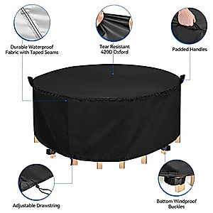 Harita Patio Furniture Covers Waterproof, 75" Dia x 28" H Outdoor Table Chair Set Covers Round, Resistant for Rain Snow Dust Anti-UV Windproof, Black