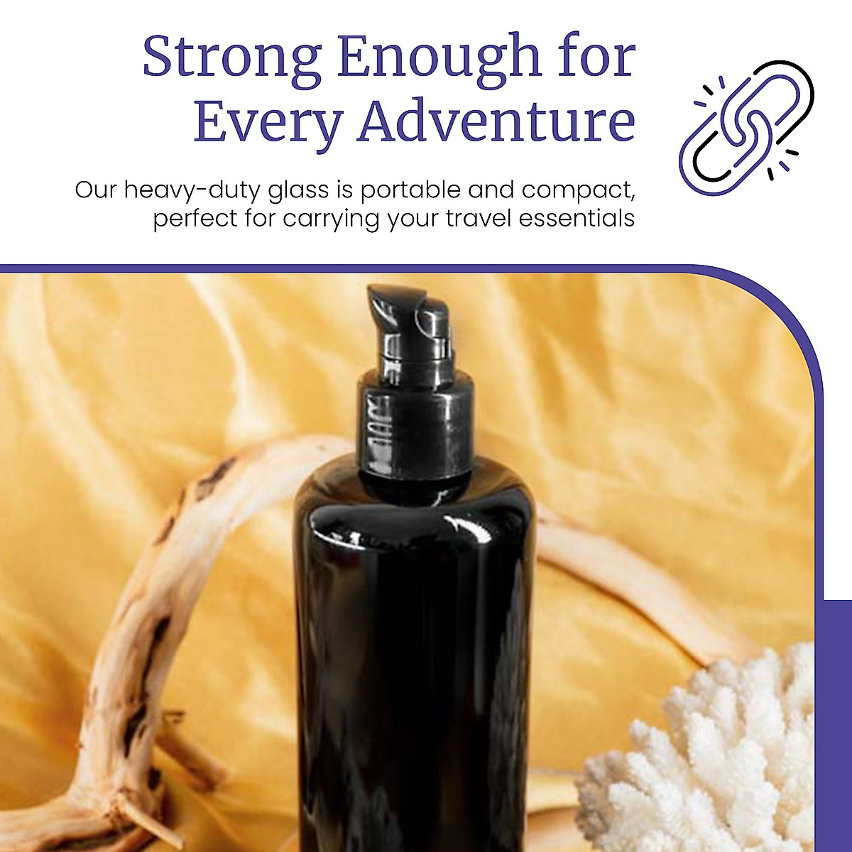 Infinity Jars Ultraviolet Glass Push Pump Bottle 200 Ml (6.8 fl oz) Refillable Containers for Lotion Homemade Cosmetics Make-up Skin Care Cream, Lotion, Shampoo, Conditioner Dispenser Bottles