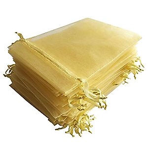 50pcs 4x6 inch Gifts Wrap Bags Gold, Organza Sheer Fabric Bulk, Drawstring Reusable Recycled Pouch for Baby Shower Favor, Craft Business, Beach, Standard Size Elegant Business Card, Cute Little Toy