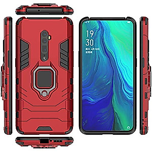 Compatible with Oppo Reno 10X Zoom Case, Metal Ring Grip Kickstand Shockproof Hard Bumper (Works with Magnetic Car Mount) Dual Layer Rugged Cover for Oppo Reno 10 X Zoom (Red)