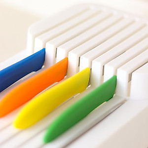 DecoBella Kitchen Drawer Knife Organizer, BPA-Free Plastic Countertop Knife Block, Universal Knife Holder for Drawers, Plastic Drawer Organizer Tray for Knives (White)