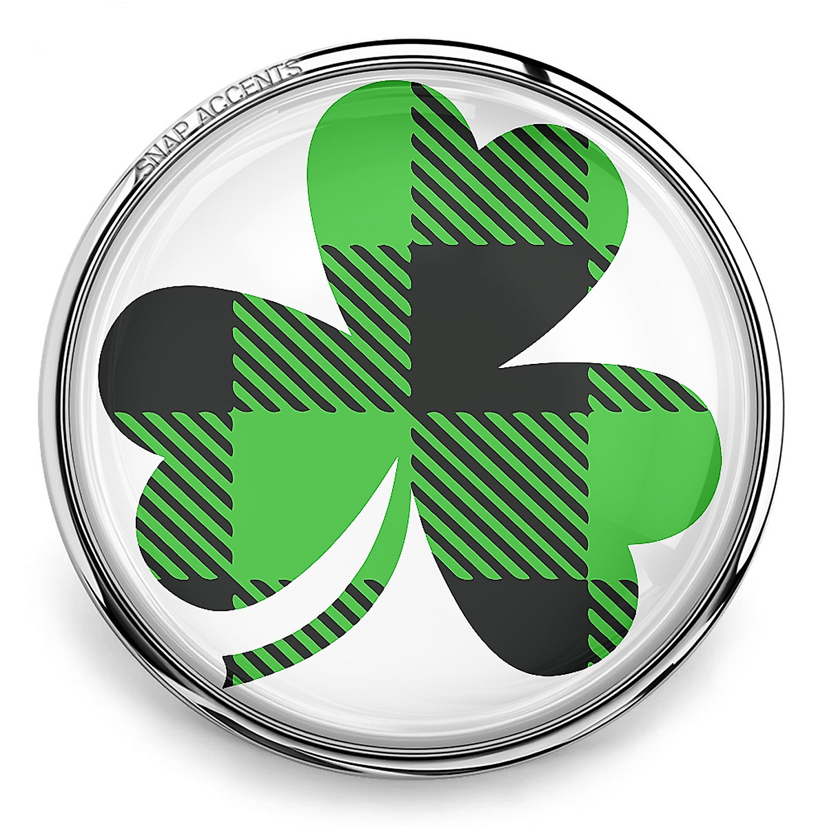 St. Patrick's Day Snap Jewelry Plaid Shamrock Clover 18MM Green Irish Ginger Charm Button Fits Women's Customizable Bracelets, Necklaces, Keychains, Rings
