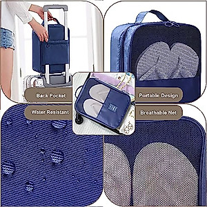 Eneteck Shoe Bags for Travel, Holds 3 Pair of Shoes Travel Bag for Packing, Travel Essentials for Flying Carry on Luggage Travel Accessories Blue