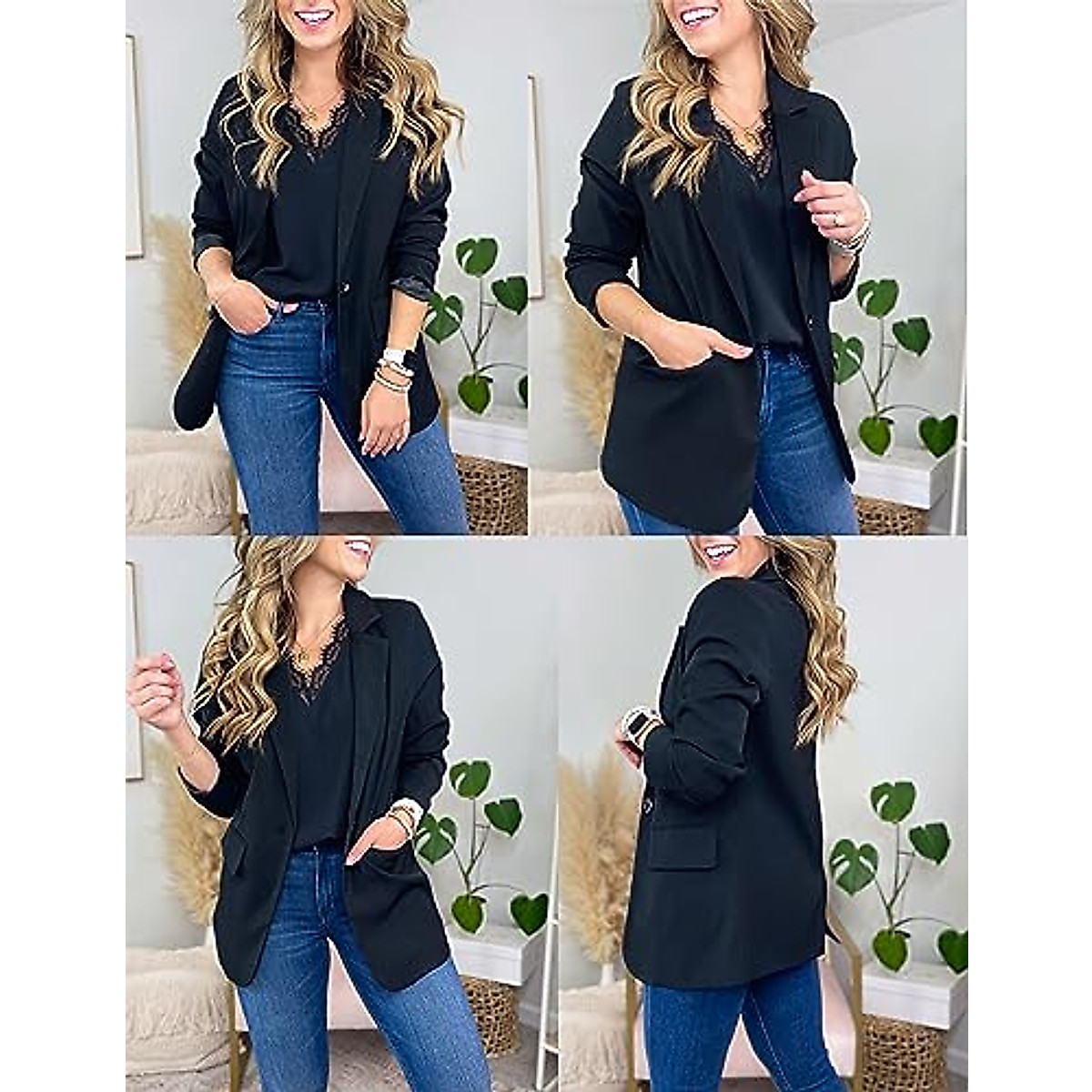 Zeagoo Blazer Jackets for Women Fashion Long Sleeve Blazers for Work Casual Oversized Blazers Jackets Black