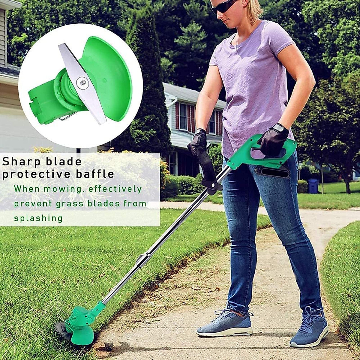 HLCUI Garden Strimmer,24V Cordless Grass Trimmer with Battery and Charger Telescopic Brush Cutter Electric 3-in-1 Lightweight Lawn Edger Tool, Three Kinds Spare Blades, 90° Head Pivots,A