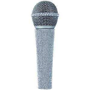 RhymKawa Crystal Silver Dynamic Vocal Microphone for Singing with 3M XLR Cable, Glitter White Wired Microfono with Shiny Bling Handle Cover for Karaoke Machine, All Metal Body