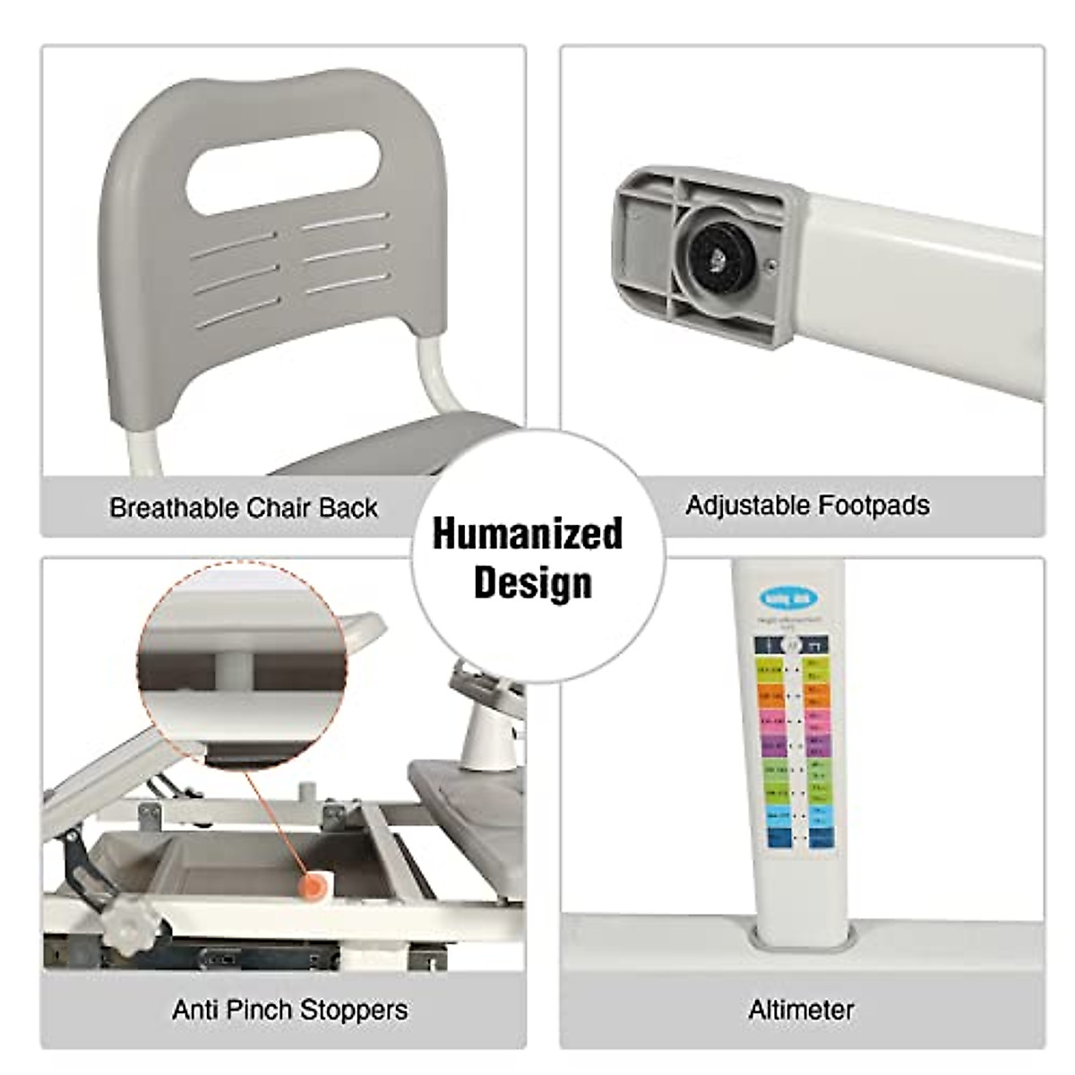 RedSwing Kids Desk and Chair Set, Adjustable Height Children Study Table Chair with Led Light, Bookstand, Portable Kids Desk with Tilted 0-60° Table Top for Age 3-15, Gray
