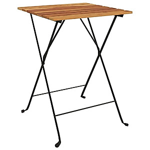 vidaXL Portable Folding Bistro Table - Outdoor Furniture Piece, Solid Teak Wood and Steel Construction, Weather Resistant, Versatile Use, Easy Storage and Transportation