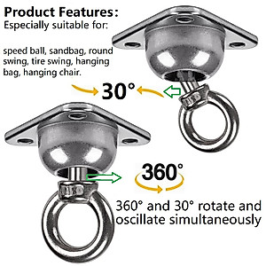 Dakzhou Heavy Duty swing Hanger of round shape (1 Hanger + Installation Accessories), 360° Rotation +30° Swing Device, sandbag, Yoga, air Dance, Rotary tire, Rotary Pendulum and Other Items