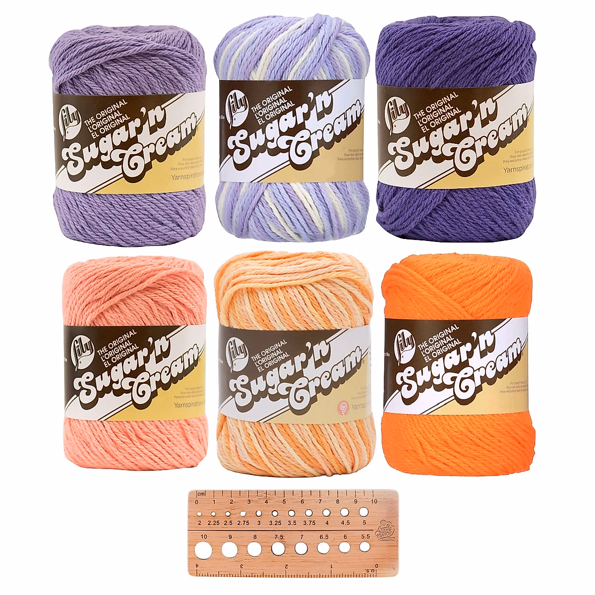 Lily Sugar 'n Cream Yarn - 100% Cotton - Assortment (Purple 'n Orange)