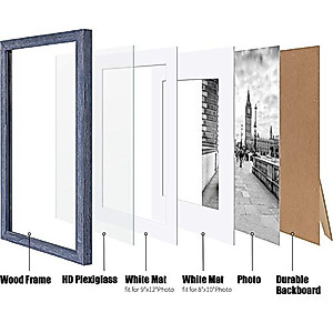 11x14 Rustic Blue Picture Frame Wooden Frame with 2 Mats for 8x10 or 9X12 Picture, 8x10 Picture Frame 9x12 Matted Picture Frame or 11x14 without Mat - Rustic Picture Frame 11x14 Wall Tabletop Display