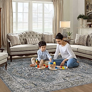 Area Rug Living Room Rugs, 8x10 Machine Washable Rug, Boho Large Rug with Non-Slip Rubber Backing, Non-Shedding Stain Resistant, Indoor Carpet for Bedroom Dining Room Nursery Home Office (Grey)