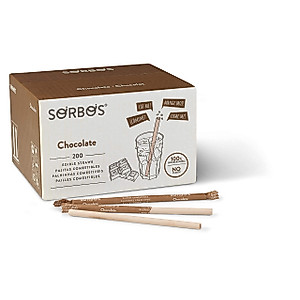Sorbos Edible Straws, Chocolate Flavored, Sustainable, Individually Packaged, No Plastic, No Allergens, No Gluten, No PFAS, 100 Percent Biodegradable, 7.4 inches long (Pack of 200)