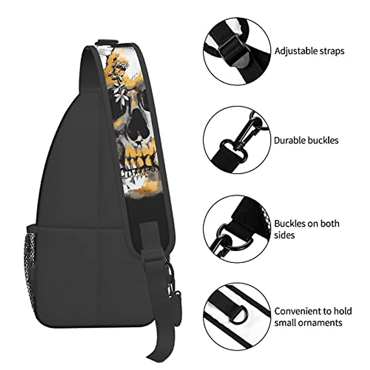 Yrebyou Skull Sling Bag for Women Crossbody Backpack Travel Shoulder Hiking Bags Waterproof Daypack For Beach Outdoor Camping