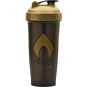 Performa Justice League & DC Comic - Leak Free Protein Shaker Bottle with Actionrod Mixing Technology for All Your Protein Needs! Shatter Resistant & Dishwasher Safe (Aquaman)(28oz)