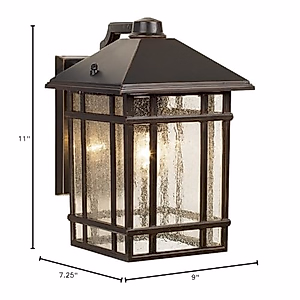 kathy ireland Sierra Craftsman Art Deco Outdoor Wall Light Fixture Rubbed Bronze Brown Steel 11" Frosted Seeded Glass Panels for Exterior House Porch Patio Outside Deck Garage Front Door Home