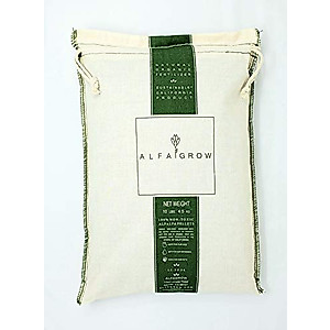 Alfagrow - 10 lbs Alfalfa Pellets, Natural Fertilizer, Soil Amendment, Mulch, High in Nitrogen, Canvas Drawstring Reusable Bag, Great for Roses