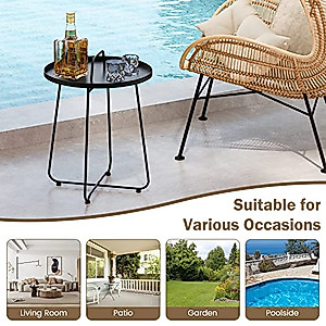 Tangkula Outdoor Side Table with Handle, 18" Round Small Coffee Accent Table for Indoor & Outdoor, Modern Rustproof Tray Metal End Table for Patio, Living Room, Balcony, Backyard, Poolside, Porch