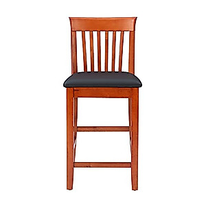 Linon Triena Red Cherry Wood Black Vinyl Padded Seat - 24 inch