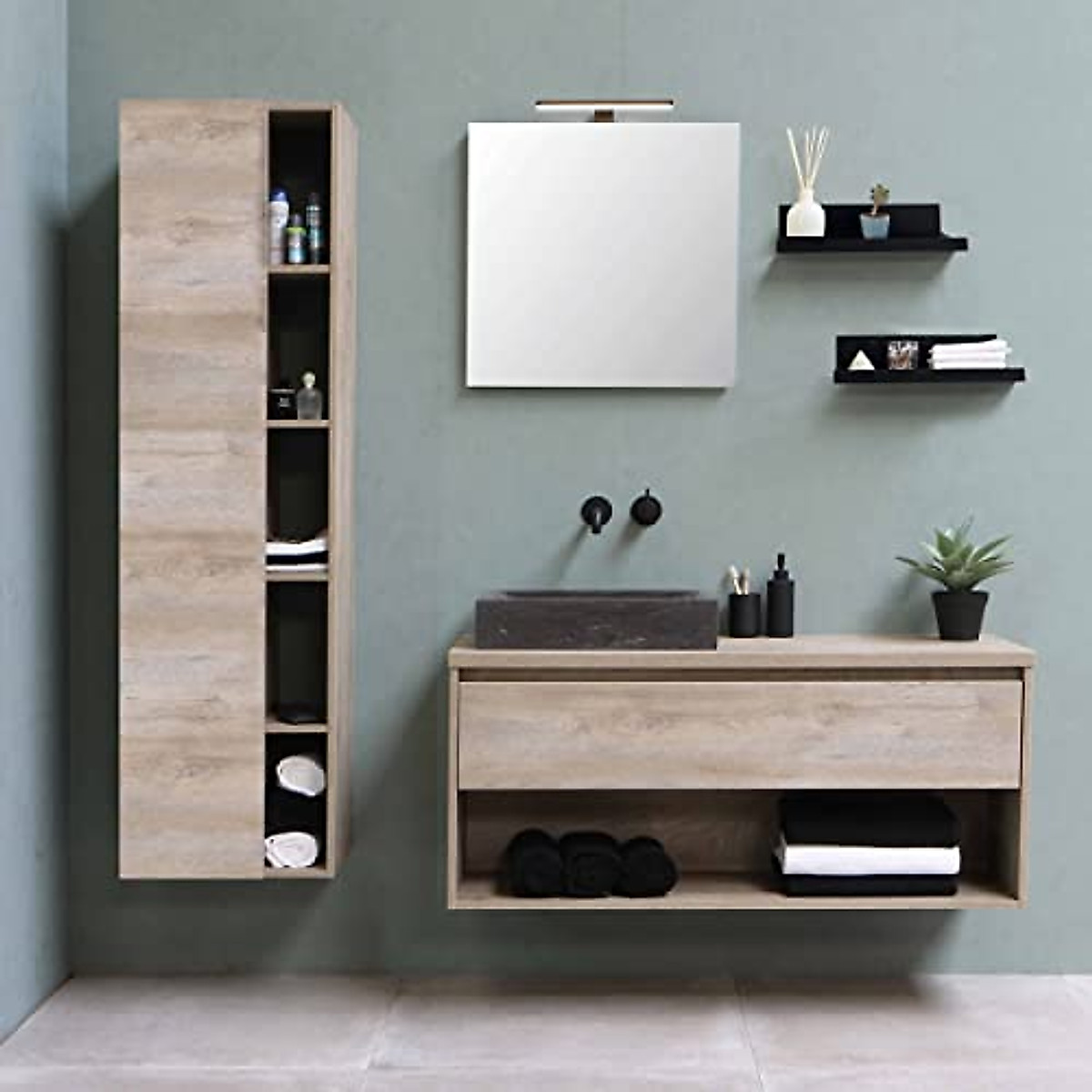 Art Emotion Black Floating Shelves | Set of 5 | Wall Shelf | Wood Bathroom Shelves | Bedroom | Living Room | Kitchen | Office & More (Black)