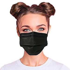 Lutema ASTM Level 3 Disposable 4-Ply Face Mask - Made in USA - Certified by Eurofins and Nelson Labs | 4 Layer Masks with Filtration Efficiency >=98% - Jet Black (50 PCS)