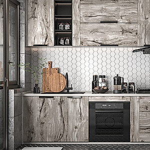 Wallercity 24''x118'' Grey Wood Contact Paper for Countertops Peel and Stick Wallpaper for Cabinets Wooden Countertops Contact Paper Vinyl Waterproof Kitchen Stick Paper for Shelf Liner Removable