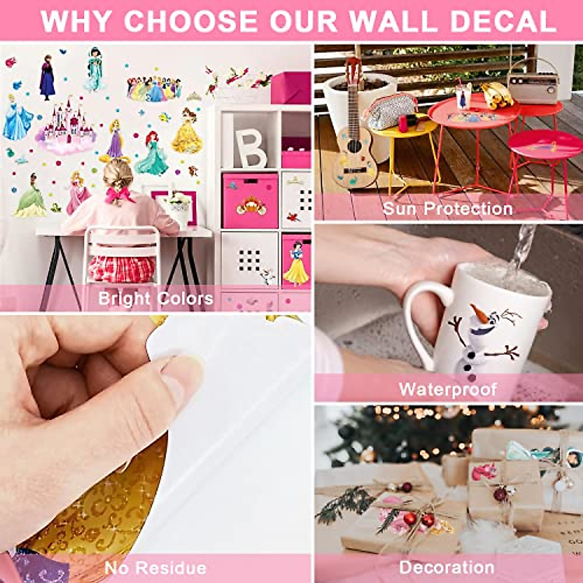Princess Wall Decals Removable Wall Sticker Peel and Stick Wall Mural for Girls Kids Bedroom Baby Nursery Decoration