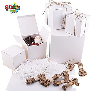 JOYIN 30 Pcs Christmas White Gift Boxes with Raffia Paper and Grass Twines,Assorted Size Paper Boxes, Bridesmaid Proposal Boxes Wedding Favours Valentine's Day Gift Boxes