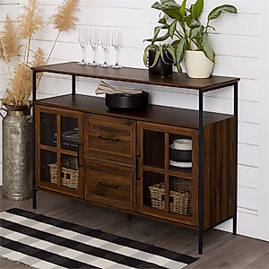 Walker Edison Furniture AZU48RAD3DDW Industrial 3-Door Buffet Sideboard for Kitchen-Dining Room, 48, Dark Walnut