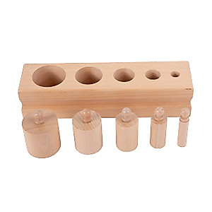 Montessori Toys for Babies 6-12 Months Wooden Knob Log Mini-Cylinder Block Preschool Learning Baby Game Sensory Toys for Kids(3 Piece Set)