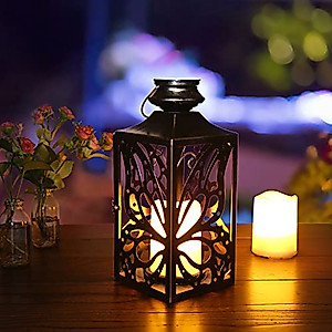 newvivid Solar Latern Outdoor LED Solar Garden Lights, Hanging Butterfly Lanterns Solar Powered with Handle Waterproof Flickering Flameless Candle Mission Lights for Table Patio Yard Pathway