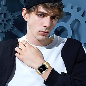 Metal Milanese Loop Band Compatible with Apple Watch Band 38mm 40mm 41mm 42mm 44mm 45mm 49mm Women Men, Stainless Steel Mesh Magnetic Adjustable Strap for iWatch Series Ultra/8/7/6/5/4/3/2/1/SE, Gold