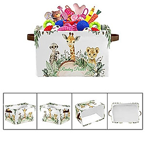 Safari Wild Animal Personalized Storage Basket ,Custom Storage Bins Cubes Organizer with Handle for Bedroom Wardrobe Nursery Basket 1 Pack