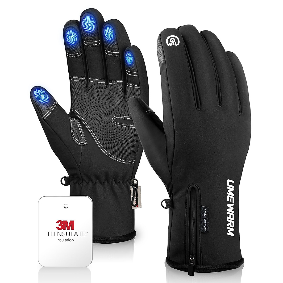 UMEWARM -10℉ Winter Gloves for Cold Weather Made with 3M Insulation, 5-Layer Fabric Snow Ski Gloves Women Men, Windproof & Waterproof Gloves for Men, 10 Touchscreen Fingers Thermal Gloves