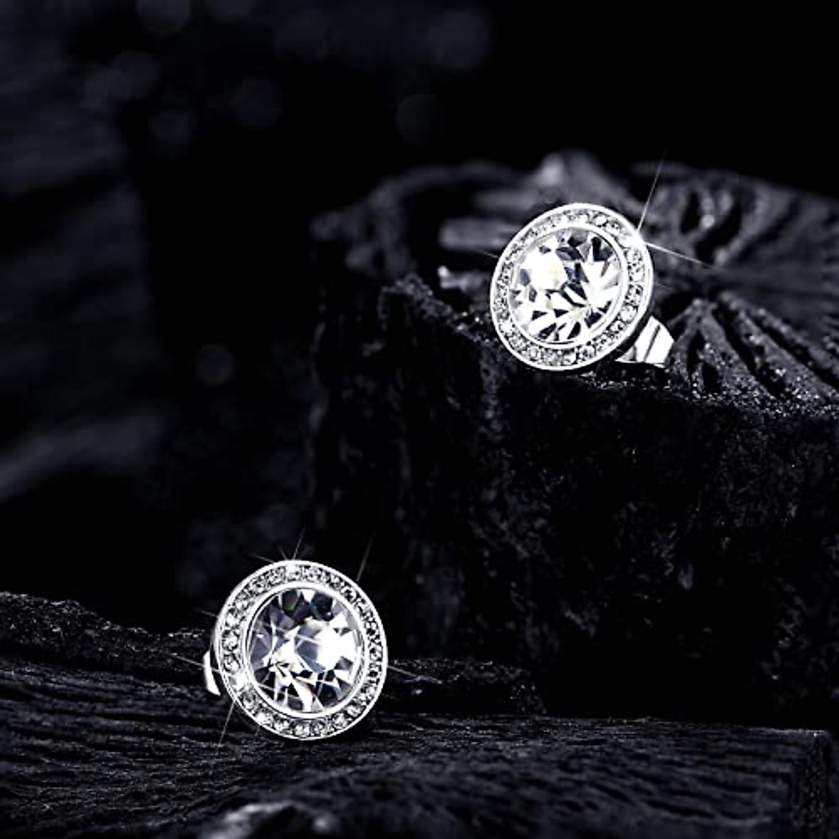 8 Pairs Rhinestone Earrings Competition Dance Earrings for Women Crystal Stud Earrings Round Diamond Earrings Halo Jewelry for Dance Competitions Stage Performance Bridal Party (Silver, 14 mm)