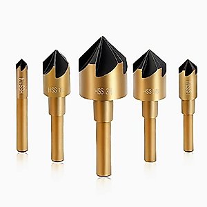 Aleric Countersink Drill Bit Set,High Speed Steel Counter Sinker Drill Bit 5Pcs 5 Flute 6mm Hex Shank with 82 Degree Mill Cutter Bit Countersink Bits for Wood Metal in Size 1/4” 3/8” 1/2” 5/8” 3/4”