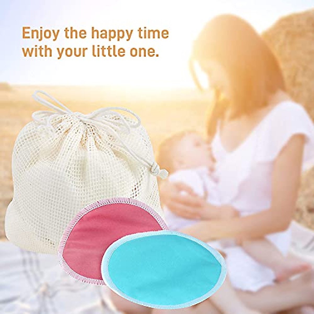 Langsprit Leak-Proof Reusable Bamboo Nursing Pads(14 Pack),Super Absorbent Washable Breast Pads with Laundry Bag (Original, Round)