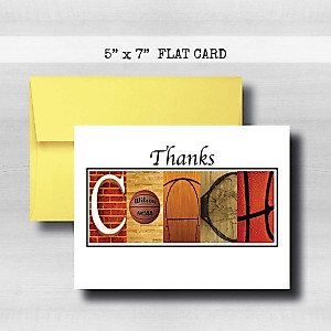 Personalized Basketball Coach Thank You Card, 5"x 7" FLAT CARD, Greeting Cards