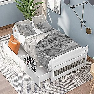 Merax Multifunctional Wood Daybed with Drawers Sofa Storage Bed with Headboard/Space Saving/No Box Spring Needed White